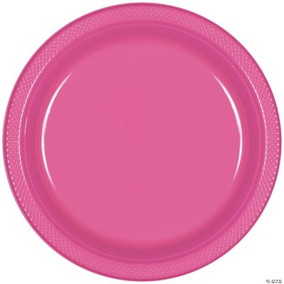 7" Bulk 50 Ct. Bright Pink Disposable Round Plastic Dessert Plates ...