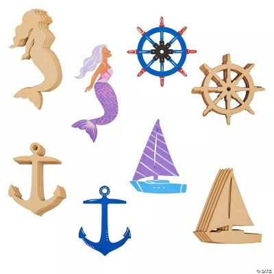 24 Pack Nautical Wooden Cutouts, Unfinished Sailboat, Mermaid, Anchor ...
