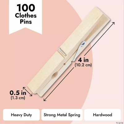 100 Pack Large Wooden Clothes Pins, 4-Inch Wood Clothespins For Crafts Bulk