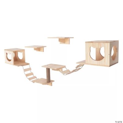 9Pcs Cat Shelves Wall Mounted Indoor Cats Furniture Wood Cat Wall House Set