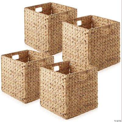 Set Of 4 Hyacinth Storage Cubes, 12X12 Wicker Basket Bins For Shelves ...