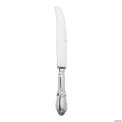 Silver Baroque Disposable Plastic Dinner Knives - (120 Knives)