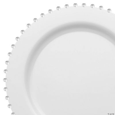 White with Silver Pearl String Round Disposable Plastic Dinner Plates ...