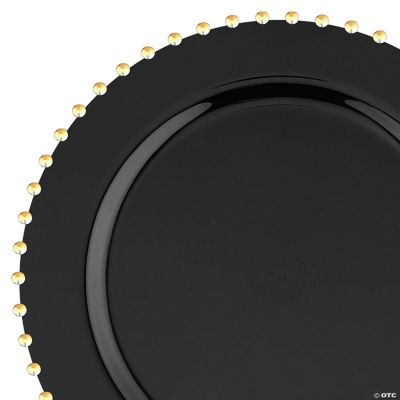 Black with Gold Pearl String Round Disposable Plastic Dinner Plates (10 ...