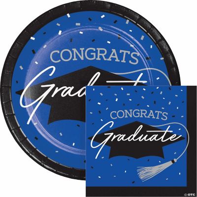 Creative Converting Blue Graduation Paper Plates and Napkins Kit, Serves 36