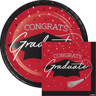 Creative Converting Red Graduation Paper Plates and Napkins Kit, Serves ...