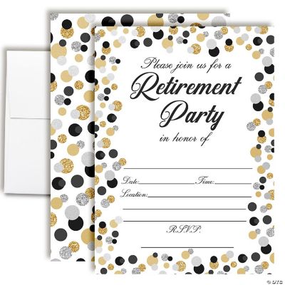 AmandaCreation Gold & Black Polka Dot Retirement Party Invitations 40pc ...