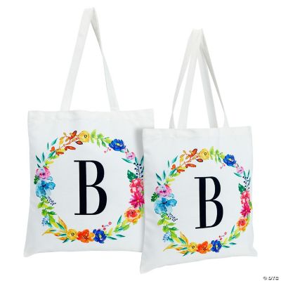 Set of 2 Reusable Monogram Letter B Personalized Canvas Tote Bags for ...