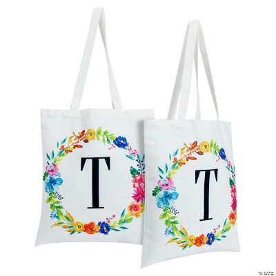 Set of 2 Reusable Monogram Letter T Personalized Canvas Tote Bags for ...