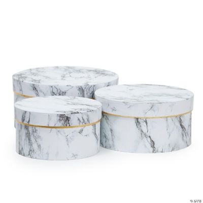 3 Piece Small Round Gift Boxes with Lids, White Marble Cardboard Box ...