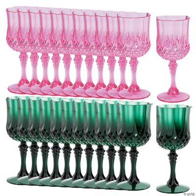 6 3/4" 8 oz. Pink & Green Patterned Plastic Wine Glasses Kit - 24 Pc ...