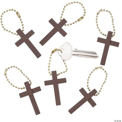 1 3/4" Bulk 48 Pc. Classic Wooden Cross Keychains on Metal Chain