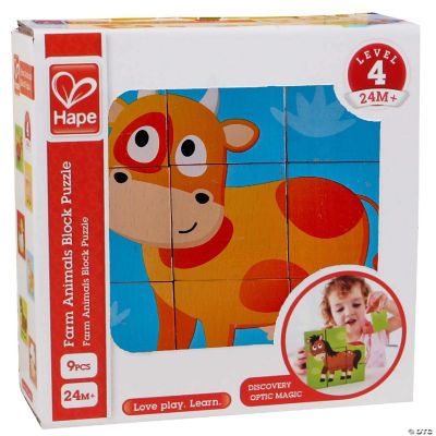 Hape: Farm Animal Block Puzzle - 9Pc Wooden Stacking Blocks Puzzle ...