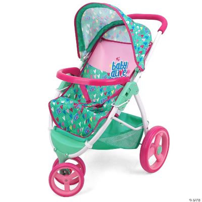 Baby Alive: Doll Jogging Stroller - Green, Pink, Hearts | Oriental Trading