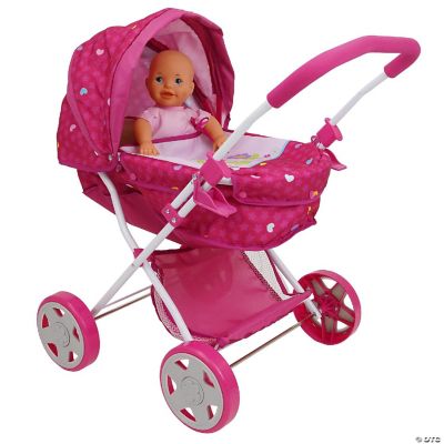Garden Pram N Doll Set - 14" Baby Doll & Folding Pram Set, Kids Pretend ...