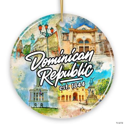 Illustrated Tropical Dominican Republic Ceramic Ornament, Caribbean ...