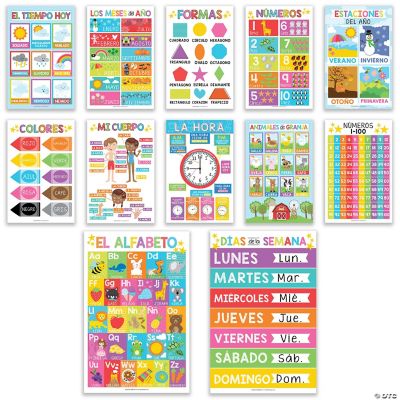 Hadley Designs Colorful Spanish Preschool Educational Laminated Posters ...