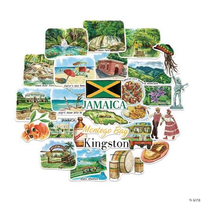 Navy Peony Exotic Jamaica Travel Stickers (28pcs)-Hand-Illustrated ...