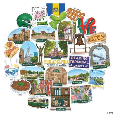 Navy Peony Artistic Philadelphia Travel Stickers (28pcs)-Gouache Style ...