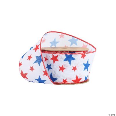 LaRibbons 2 1/2" Wired Ribbon - White w/ Red/Blue Stars - 10 Yard Roll ...