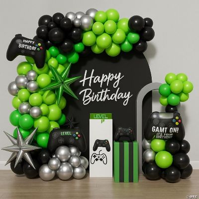 Gamer Party Balloon Kit 139pcs Green Black Silver Balloons with ...