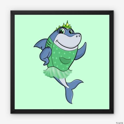Shelly the Shark Black Framed Canvas by Dancing Littles Jungle - Size ...
