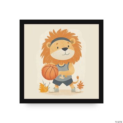 Leon the Slam Dunk Lion Black Framed Canvas by Dancing Littles Jungle ...