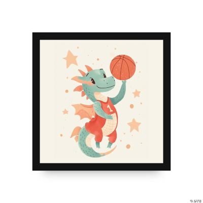 Drake the Dunking Dragon Black Framed Canvas by Dancing Littles Jungle ...