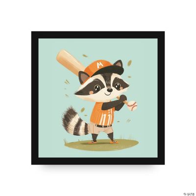 Robbie the Rookie Raccoon Black Framed Canvas by Dancing Littles Jungle ...