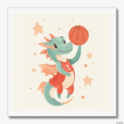 Drake the Dunking Dragon White Framed Canvas by Dancing Littles Jungle ...