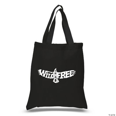 Small Word Art Tote Bag - Wild and Free Eagle - Black - 15"W x 16"H ...