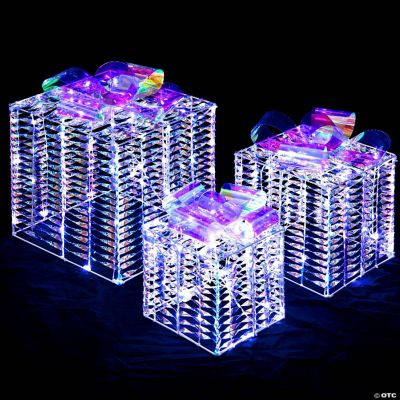 Costway Set of 3 Iridescent Christmas Gift Box LED Lighted Present Box ...