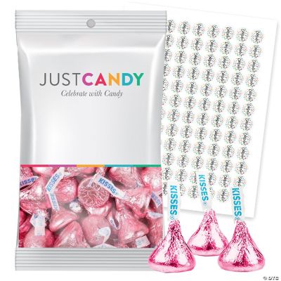 90ct Pink Foil Kisses Milk Chocolate Candy Plus Exclusive Free Kiss Stickers by Just Candy ...