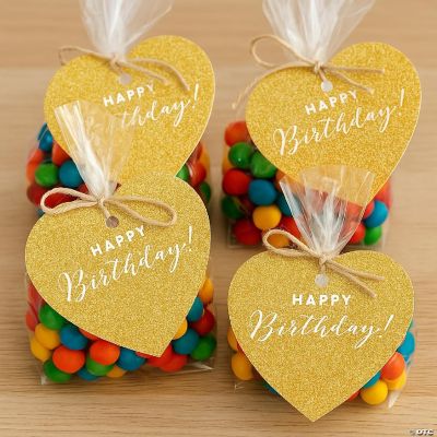 30PK Heart Tags Happy Birthday! G.Gold | Oriental Trading