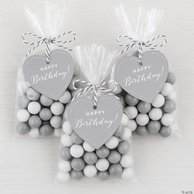 30PK Heart Tags Happy Birthday!, Gray | Oriental Trading