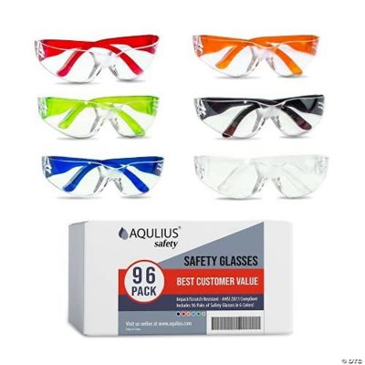 96 Pack of Safety Glasses (6 Colors - Protective Goggles) Anti Fog ...