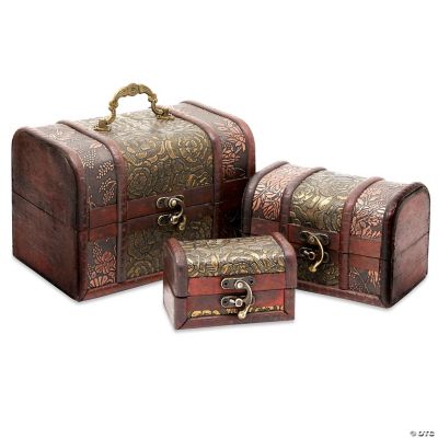 3-Set Wood Treasure Chest Decorative Boxes - Small Treasure Box Set for ...