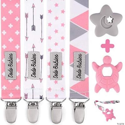 Pacifier Clip & Teether Toy Set - Four Clips Plus Two Silicone Teether ...