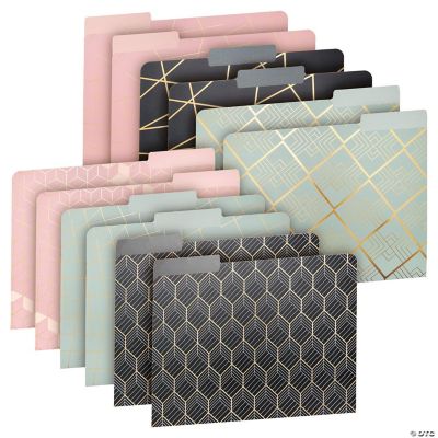 12 Pack Decorative File Folders with Gold Foil Geometrical Accents, 1/3 ...