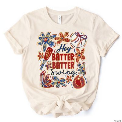 Hey Batter Batter Swing T-Shirt, Retro Natural Baseball Tee with Floral ...