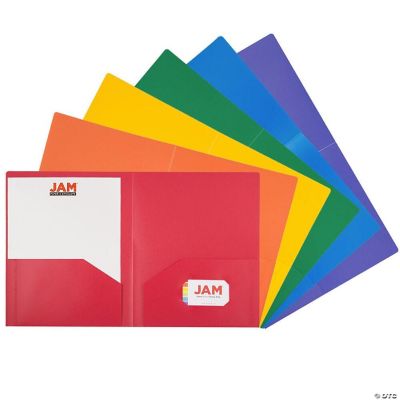 JAM PAPER Heavy Duty Plastic 2 Pocket Extra Tough School Folders - Assorted Primary Colors - 6 ...