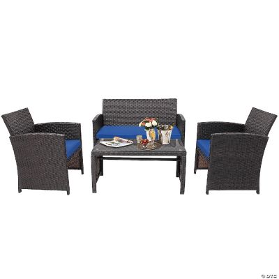 Costway 4PCS Patio Rattan Furniture Set Cushioned Chair Sofa Coffee ...
