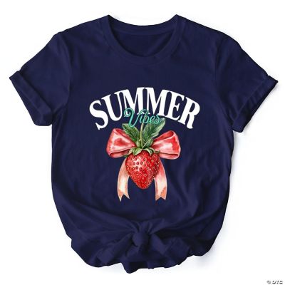 Summer Vibes Strawberry T-Shirt, Navy Seasonal Tee with Coquette Style ...