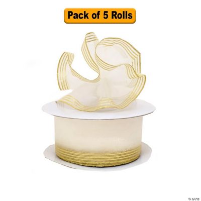 1.5"x25 yards White/Gold Organza Pull Bows Gift Ribbon | Oriental Trading