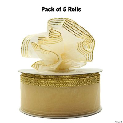 1.5"x25 yards Ivory/Gold Organza Pull Bows Gift Ribbon | Oriental Trading