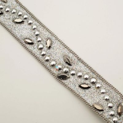 20mm x 5 Yard Silver Glitter Iron-On Rhinestone Seam Trim | Oriental ...