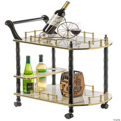 Fabulaxe Wood Serving Bar Cart Tea Trolley with 2 Tier Shelves and ...