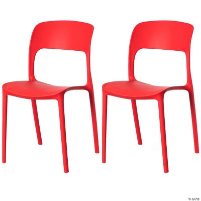 Fabulaxe Modern Plastic Outdoor Dining Chair with Open Curved Back, Red ...