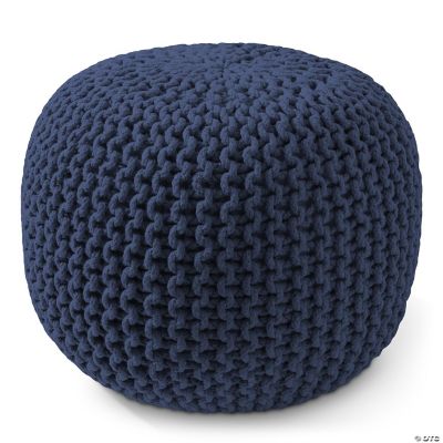 Casafield Round Cotton Pouf Ottoman, Navy Blue - 20 x 20 x 14.5 Knit ...