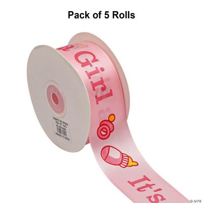 1 1/2" x 25 Yards Pink It's a Girl Baby Shower Printed Satin Gift ...